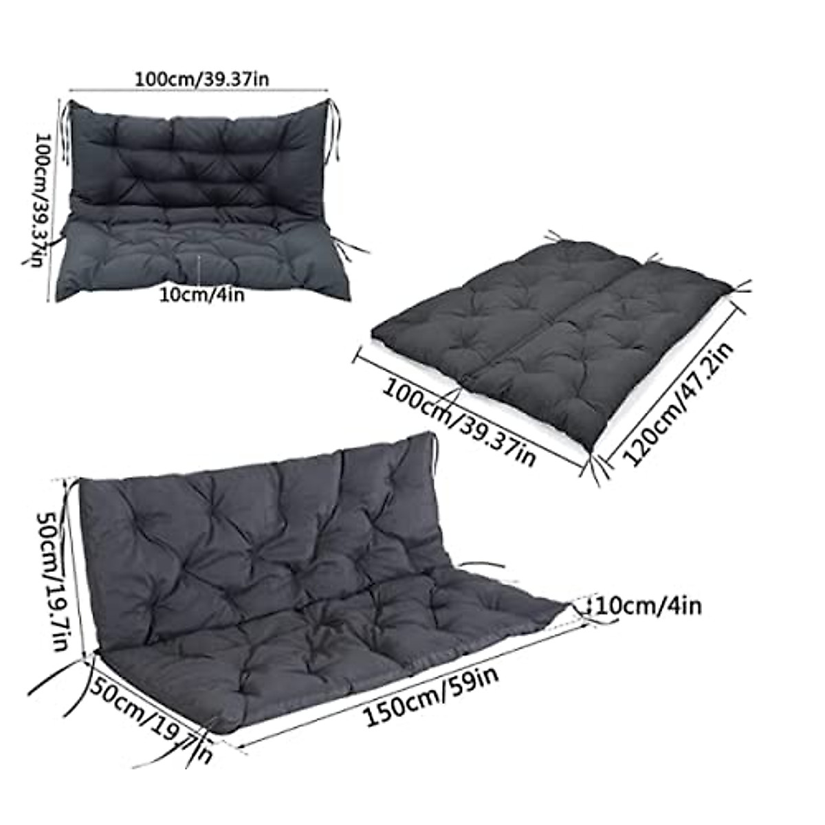 Swing Replacement Cushions Waterproof Bench Cushion for Outdoor Furniture Porch Soft Swing Cushions with Ties, Comfy Patio Chair Cushion Garden Decoration Lawn Chair Pads ( brown 60*40in/150*100cm)