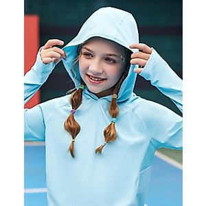 Zaclotre Kids UPF50+ Sun Shirt Girls Quick Dry Fit Sun Protection Clothing Athletic Hoodie with Thumbholes Blue