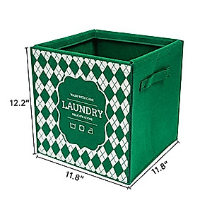 LUFOFOX Felt Fabric Bins,Set of 3,Collapsible Storage Bins with Handles,Foldable Storage Cubes for Shelves,Small Clothes Basket ,11.8"×11.8"×12.2" (Green)