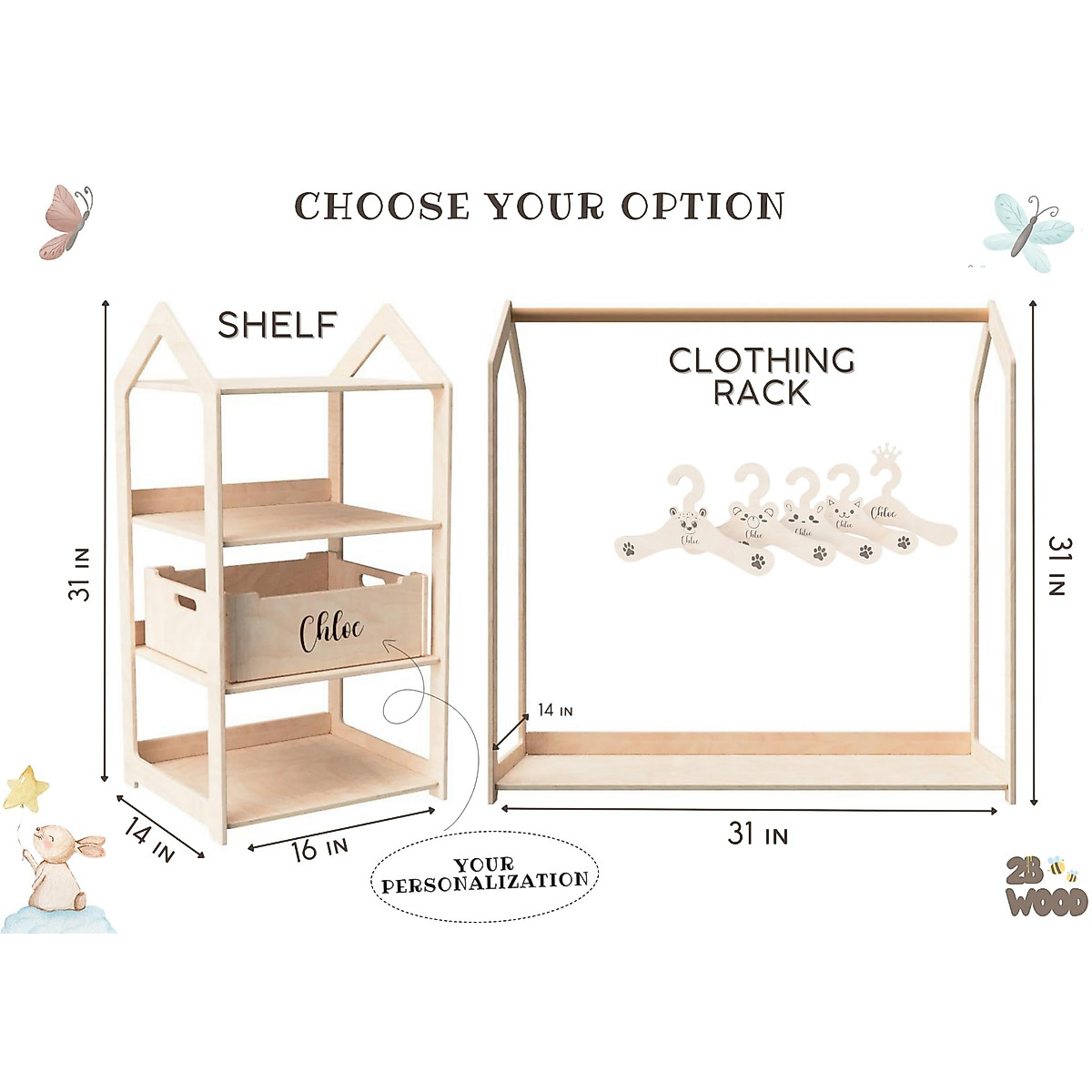 Personalized Small Clothes Rack for Hanging Clothes - Kids Dresser Dress Up Rack For Little Girls Clothing Rack for Kids Boys Toddler - Montessori Shelf Wardrobe Closet For Baby Clothes Kids Furniture