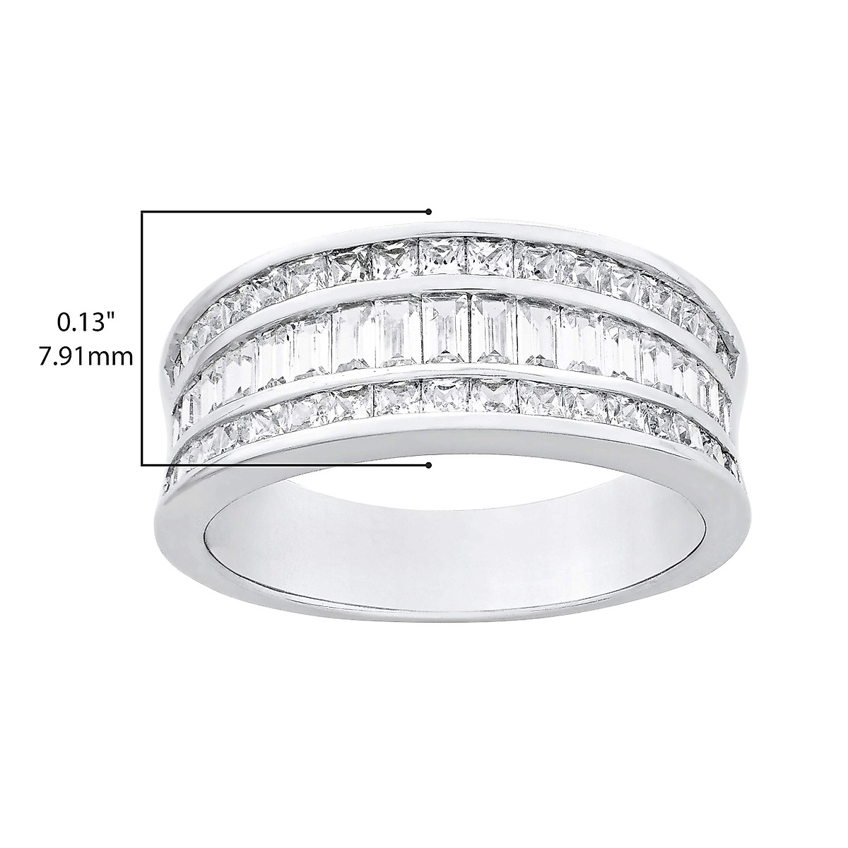 .925 Sterling Silver & Baguette Cut and Princess Cut Cubic Zirconia Channel Set Band Style Statement Ring - Size 6