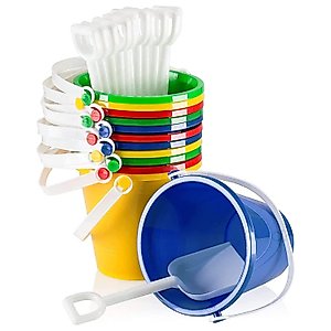 Top Race 6 Pack of 5 Beach Pails Sand Buckets and Shovels Toy - Pool and Swim Toys for Kids - Toddler Sandcastle Molds - Kids Sandbox Accesory Set for Summer Outdoor Beach Fun for Children