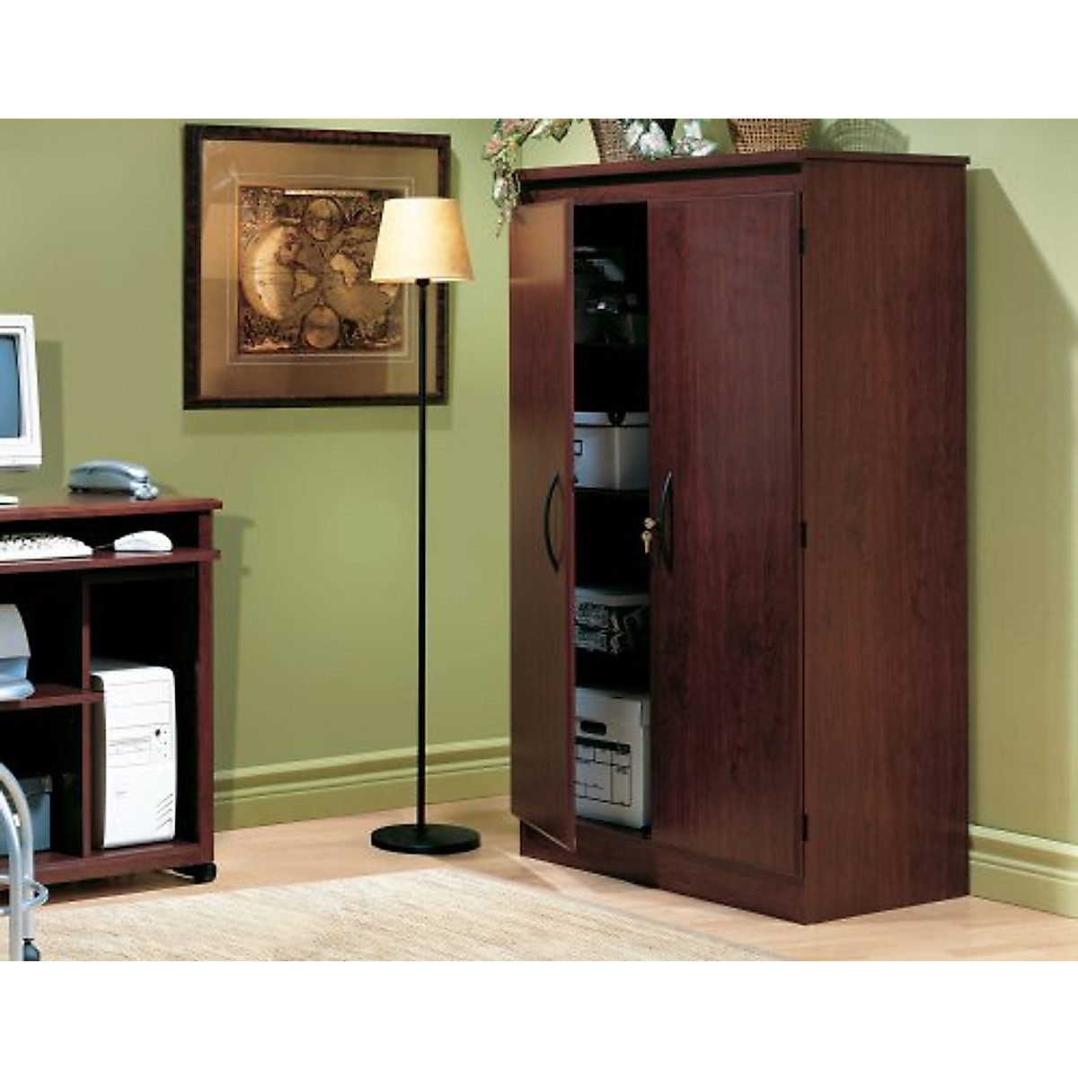 South Shore Tall 2-Door Storage Cabinet with Adjustable Shelves, Royal Cherry