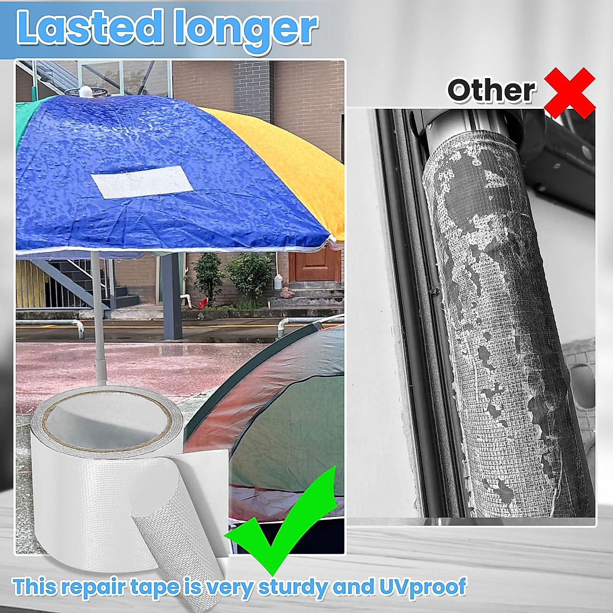 Waterproof Repair Tape for Fabric, Awning, RV Roof, Underbelly, Tarp, Tent, Sail and Boat Cover Outdoor Repair Patch, Heavy Duty, UVproof, Multipurpose White