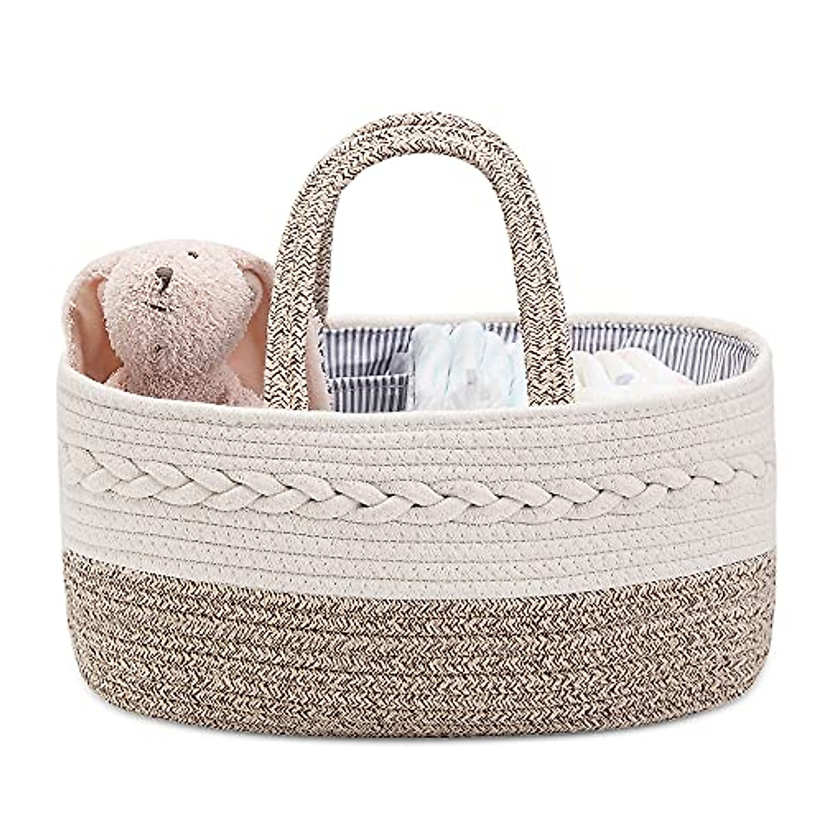 JiA QAQ Baby Diaper Caddy Organizer, Portable Cotton Rope Woven diapers Caddy-Nursery Storage, DIY Basket with Changeable Compartments, Newborn Shower Gift Tote Bag Yellow