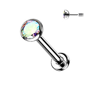 Pierced Owl 20G Extra Petite 6mm Barbell Implant Grade Titanium Threadless Push-in 2mm Crystal Flat Back Stud (Aurora Borealis)