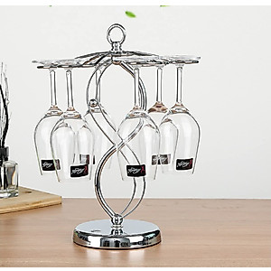Homya Wine Glass Holder - Countertop Metal Wine Holder Vertical Wine Glass Display Rack for Bar Kitchen Table, Offers 6 Wine Glasses, Silver