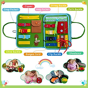 Ancistro Busy Board, Montessori Toys for 1 2 3 4 Years Old, Sensory Toys, Girls & Boys Preschool Toddler Activities Educational / Travel Toys for Fine Basic Dress Motor Skills