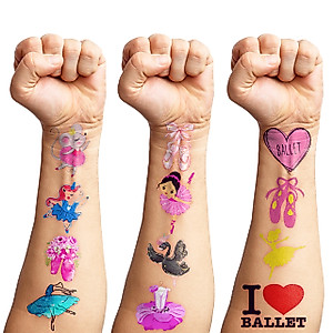 Ballerina Tattoos Themed Birthday Party Decorations Supplies Favors Decor 96 PCS 8 Sheets Cute Temporary Tattoo Stickers For Girls Kids Boys School Gifts Rewards Home Activity
