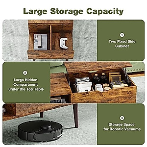 OLIXIS Modern Coffee Table Wooden Furniture with Lifting Tabletop, Storage Shelf and Hidden Compartment for Living Room Office, Rust Brown