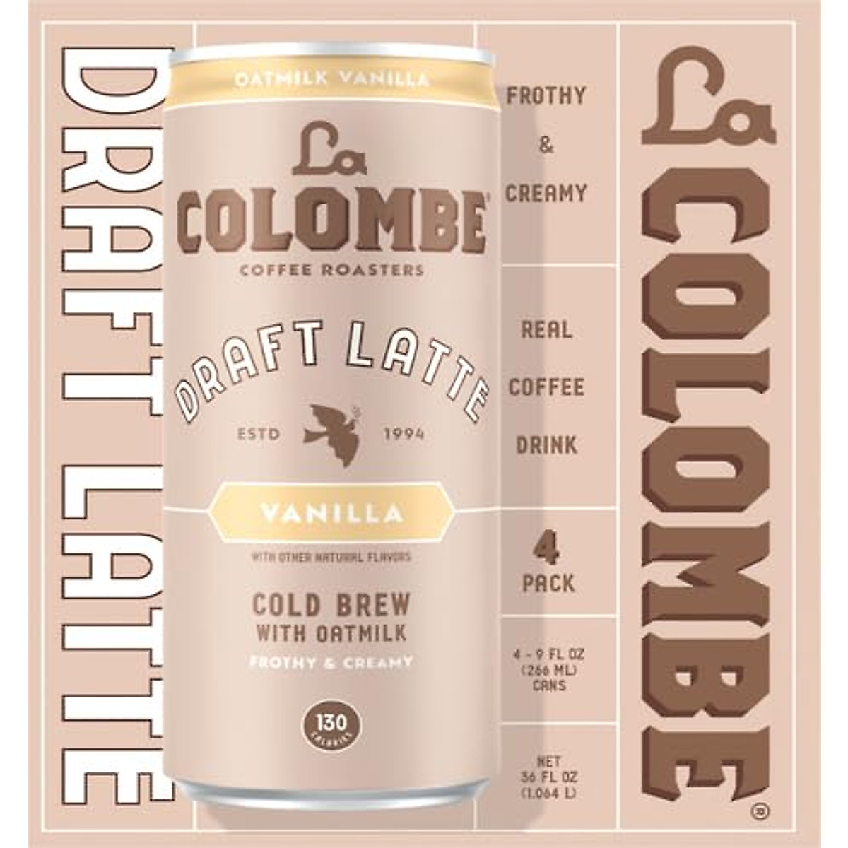 La Colombe Vanilla Draft Latte with Oatmilk - 9 Fl. Oz. 4 Pack - 100% Arabica Brazilian Cold Brew Coffee with Nitrous-Infused Oatmilk, Dairy-Free Vegan Latte, 120mg Natural Caffeine