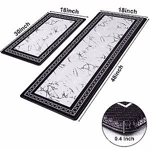 ASPMIZ Marble Kitchen Rugs Non Slip, Silver White Marble Kitchen Mats Cushioned Anti Fatigue, PVC Waterproof Leather Kitchen Rug Modern, Floor Comfort Mat for Kitchen Sink, 18'' x 30'' + 18'' x 48 ''