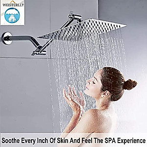 10'' Square Rain Shower head with 11 Inches Adjustable Extension Arm, Large Stainless Steel High Pressure Shower Head,Ultra Thin Rainfall Bath Shower Easy to Clean and Install(Chrome)