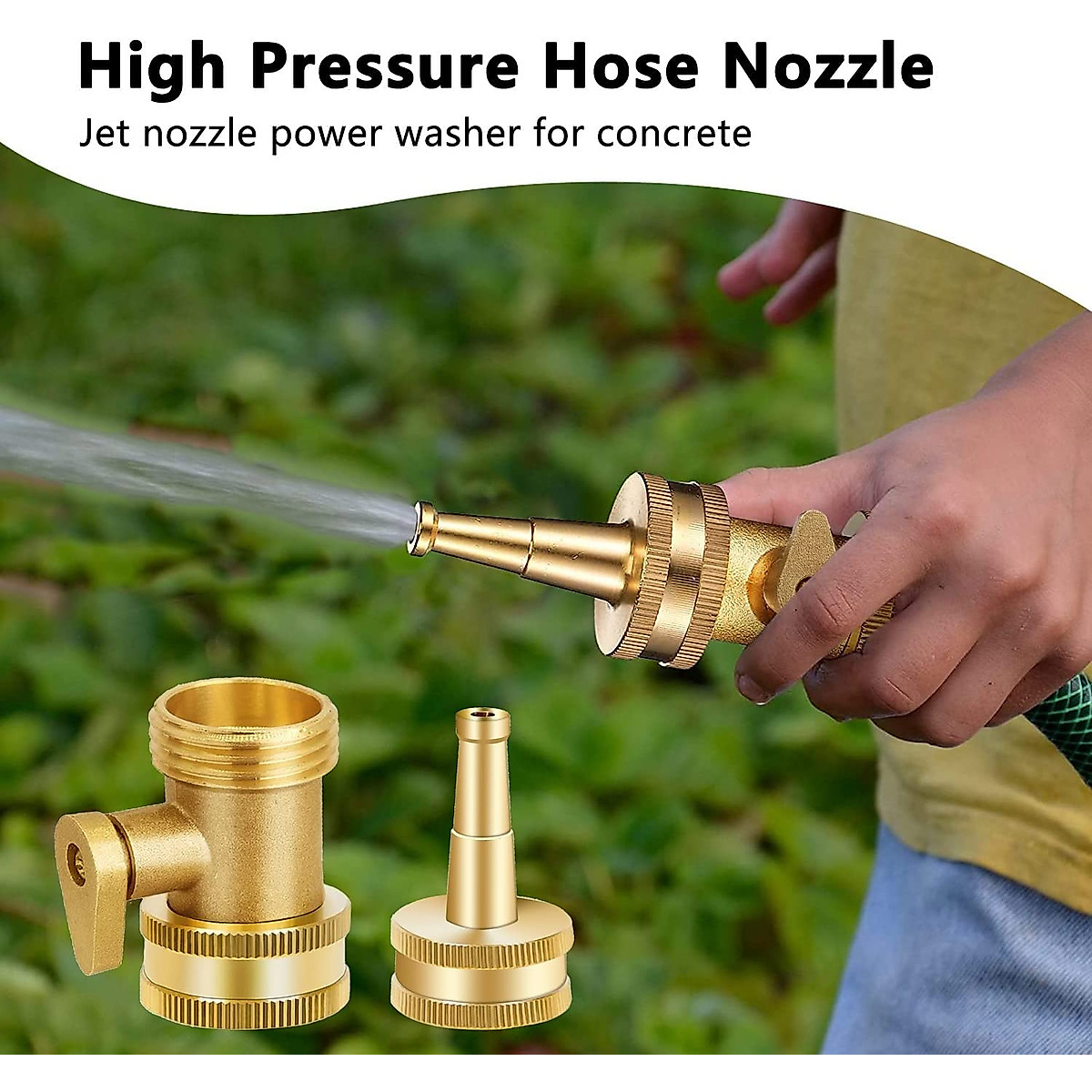 Jet Nozzle High Pressure Hose Nozzle - Water Hose Sprayer Nozzle with Garden Hose Shutoff Valve Solid Brass Heavy Duty 3/4" GHT Connector -1 set