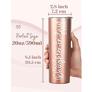 Onebttl Daughter in Law Gifts, Gifts for Daughter-in-Law on Christmas, Mother's Day, 20oz Stainless Steel Skinny Tumbler with Lid Straw - Best Daughter-in-law Ever