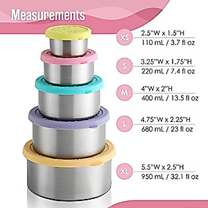 Stainless Steel Containers with Lids, Metal Food Storage Container, Snack Bowls, 5 Pack, Silicone Lid, Nesting, Stackable, Round, Lunch Meal Prep, Salad Bowl, Bento Box for Kids, Toddlers, Houseables