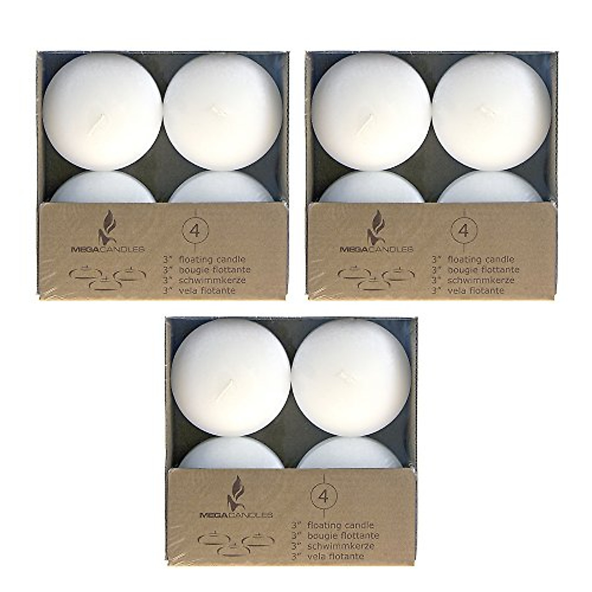 Mega Candles - Unscented 3" Floating Disc Candles - White, Set of 12
