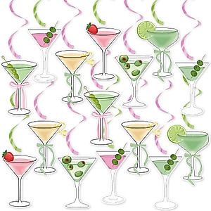 Martini Party Hanging Swirls Decorations, Martini Cocktail Cups Bachelorette Party Supplies, A Tini Bit Older Birthday Party Ceiling Hanging Streamers, Martini Bridal Shower Party, Tini Bar Decor