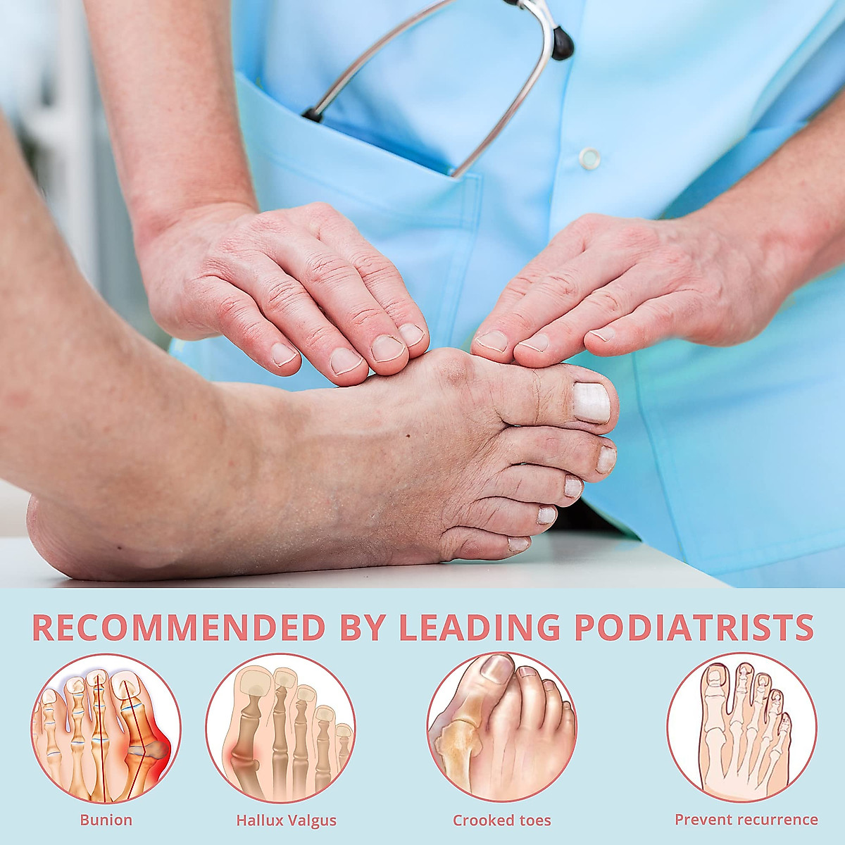 PEDIGOO Bunion Corrector for Women and Men, Slip Proofing Version Bunion Toe Separator, Orthopedic Bunion Splint for Big Toe Pain Relief and Toe Straightening