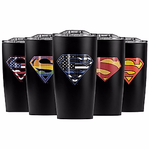Superman Thin Blue Line Flag Shield Logo Stainless Steel Tumbler 20 oz Coffee Travel Mug/Cup, Vacuum Insulated & Double Wall with Leakproof Sliding Lid | Great for Hot Drinks and Cold Beverages