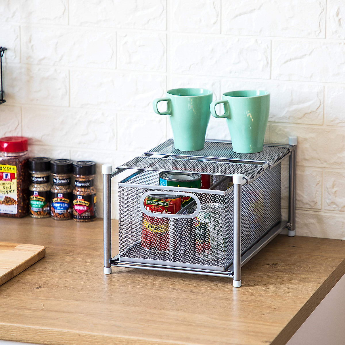 Home Zone Living Under Bathroom Sink Organizer – Sliding Basket, Inside Cabinet Storage