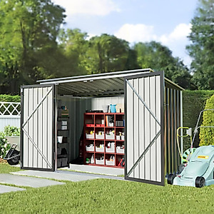 Furniwell Pool Horizontal Storage Shed, 5.8x3.3 FT Outdoor Storage Shed with Lockable Metal Shed and Anti-Corrosion Storage House, Pool Storage Bins Outdoor Waterproof for Patio, Garden