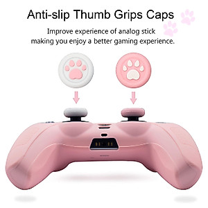 BRHE Skin for PS5 Controller Grip Cover Anti-Slip Silicone Protector Rubber Case Cute Kawaii Accessories Set Gamepad Joystick Shell with 2 Thumb Grip Caps (Full Covered, Pink)