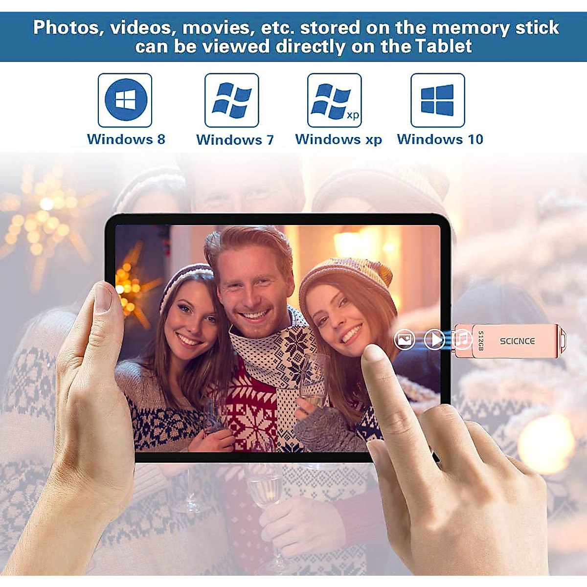 SCICNCE USB 3.0 Flash Drive 512GB Intended for iPhone, USB Memory Stick External Storage Thumb Drive Photo Stick Compatible with iPhone, Android and Computer (Rose Gold)