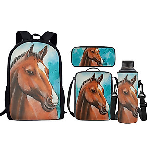 Belidome Horse Backpack for Kids Boys Girls Insulated Lunch Bag Pencil Case Bottle Holder Cover