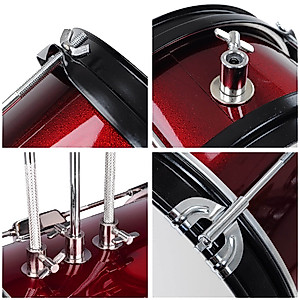 AW Drum Set with 3 Piece Drums Bass Tom Hi-Hat 4pcs Drumsticks Seat Cymbal Throne Stool Kids Musical Instruments Kit Red