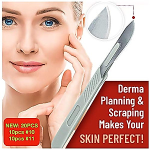 MedHelp Disposable Scalpels #10 + 11 ● Box of 20 Disposable Dermaplaning Blades with Plastic Handle, Scalpel Blades, High Carbon Steel Dermablade Blades Individually Wrapped Sterile