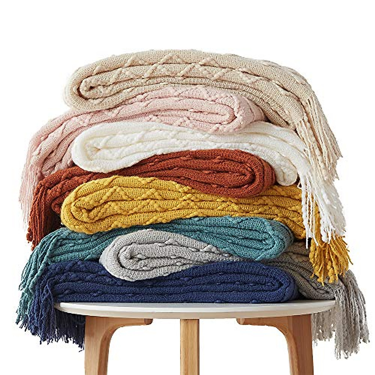 SunStyle Home Rust Throw Blanket for Couch 50 x 60 inches - Decorative Knitted Summer Blankets with Tassels - Soft Lightweight Woven Textured Solid Farmhouse Throw for All Seasons