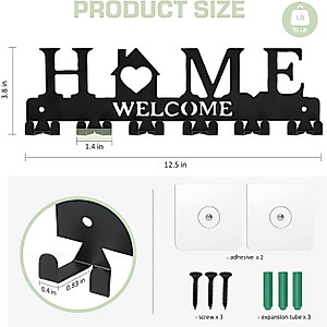 HOMEBROS Key Holder Wall Mount, Black Metal Key Hanger Adhesive Key Rack Organizer with 6 Double Key Hooks Wall Decorative for Entryway Doorway Hallway Garage 2 Installation Methods