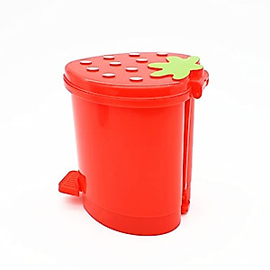 DOITOOL Mini Heart Desktop Trash Can: Push Type Strawberry Wastebasket Small Paper Tabletop Garbage Bin with Swing Lid Countertop Trash Container for Office Home Red