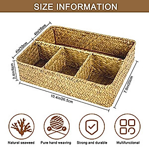 GZHOK Hand-Woven Storage Baskets,Wicker Rattan Divided Basket Organizer for Drawer,26x20xH6cm/10.2 * 7.9 * 2.4inch