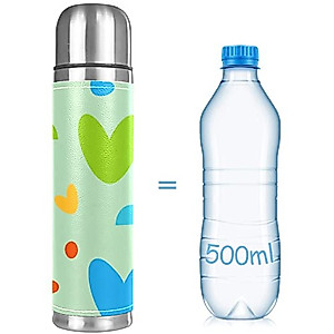 Stainless Steel Leather Vacuum Insulated Mug Semicircle and Heart Thermos Water Bottle for Hot and Cold Drinks Kids Adults 16 Oz