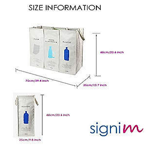 Signim 413 Separate Recycling Waste Bin Bags for Kitchen Home Recycle Garbage Trash Sorting Bins Organizer Waterproof Baskets Compartment Container, White (Set of 3 Pack)