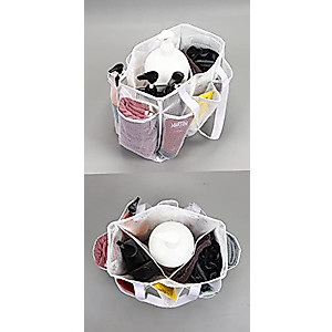 Qimodo Mesh Shower Caddy Tote with V-separated Compartment,Heavy Duty Toiletry Bath Basket Bag for Dorm College Gym Camping (White)