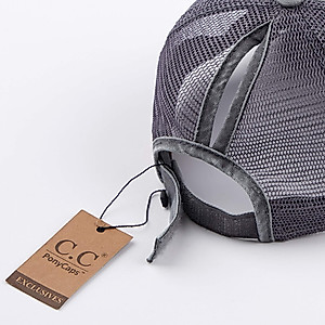 C.C Hatsandscarf Exclusives Washed Distressed Cotton Denim Ponytail Hat Adjustable Baseball Cap (BT-13)