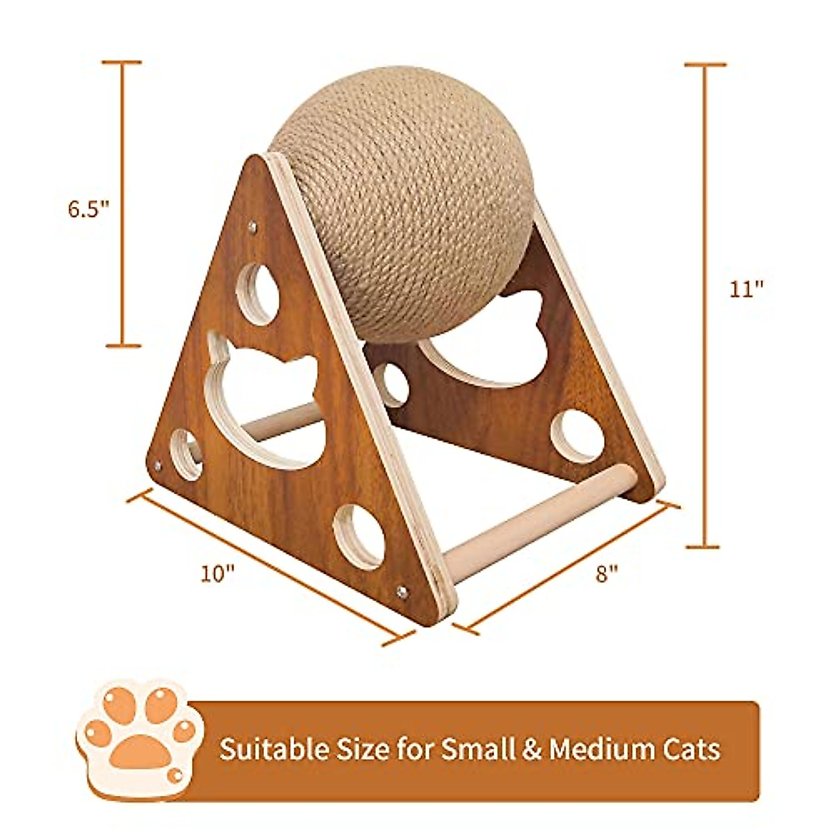 AGYM Cat Scratcher Toy, Natural Sisal Cat Scratching Ball, Cat Scratcher Toy with Ball, Scratching Ball for Cats and Kittens, Interactive Solid Wood Scratcher Pet Toy, Diameter 6.5 Inch