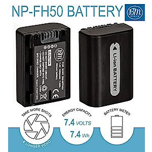 BM Premium NPFH50 Replacement for Sony NP-FH30 NP-FH40 NP-FH50 NP-FH70 NP-FH100 and Sony Cyber-Shot DSC-HX1 HX100V DSC-HX200 HX200V, Sony Alpha DSLR-A230 DSLR-A290 DSLR-A330 DSLR-A380 DSLR-A390