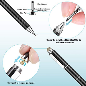 Yacig Capacitive Stylus Pen, 4-in-1 High Sensitivity and Precision Touch Screen Stylus Clear Disc Tip,Black Rubber Tip &Mesh Fiber Tip Compatible with Universal Touch Screen Device,Black
