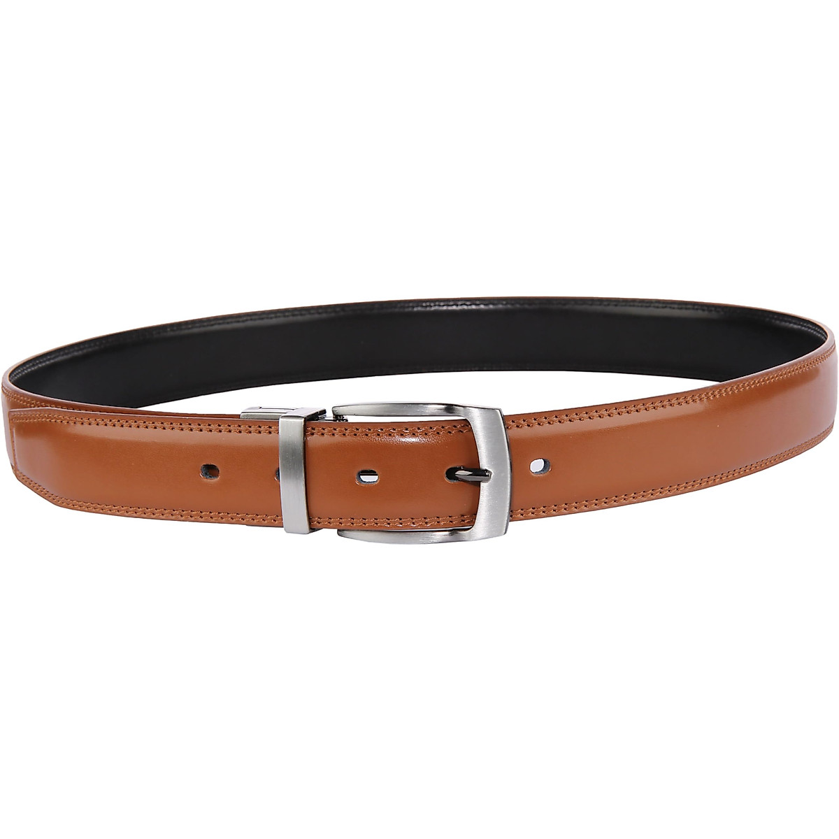 JUSTINREESS ENGLAND Eli Men’s Genuine Leather Reversible Belt 1.25", Leather Casual 2 Sides Belts with Anti-Scratch Zinc-Alloy Adjustable Buckle (Black & Brown, Size 34, Waist 32")