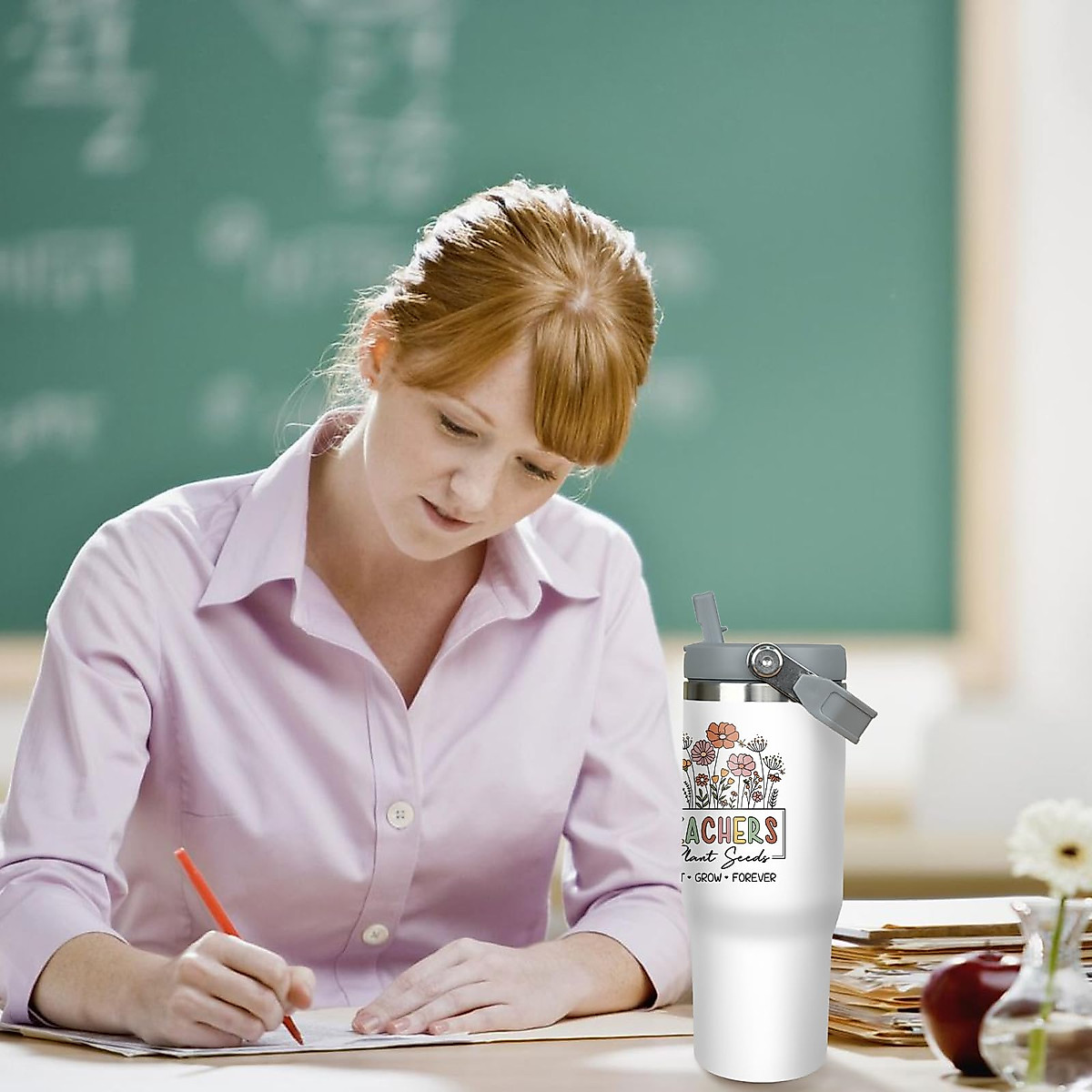 Soeufnwhf Teacher Tumbler Cup, 30oz Stainless Steel Travel Coffee Mug, Best Teacher Gifts for Women & Appreciation Week, Back To School