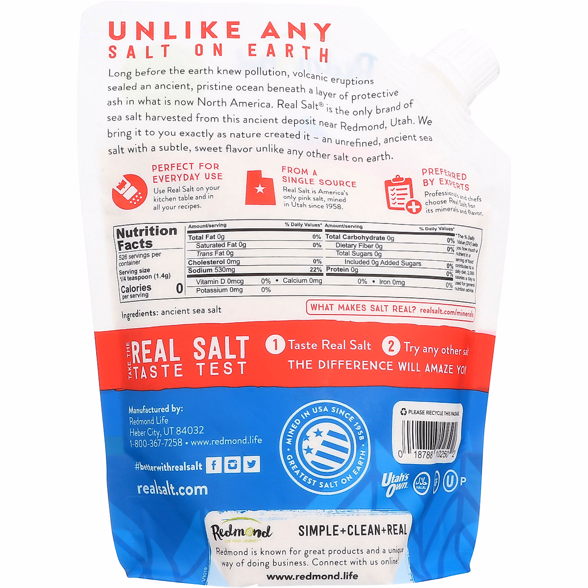 Redmond Real Salt - Ancient Fine Sea Salt, Unrefined Mineral Salt, 26 Ounce Pouch (3 Pack)