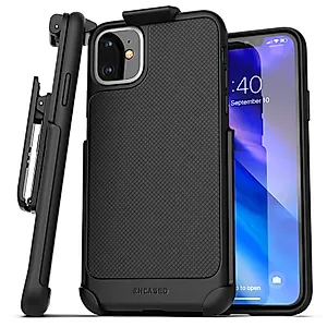 Encased iPhone 11 Belt Clip Case (Thin Armor) Slim Grip Cover with Holster - Black (iPhone 11)