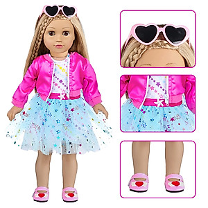 American 18 Inch Doll Clothes and Makeup Accessories Set Includes 18 Inch Doll Clothes Backpack Sunglasses Phone Shoes Comb Mirror Eye Shadow Lipstick Hair Clip Hair Tie for 18 Inch Doll