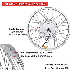 AW Electric Bicycle Front Wheel 20" E-Bike Conversion Kit 36V 750W Ebike Wheel Kit Thumb Throttle Hub Bicycle Conversion Motor Kit