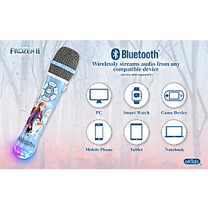 eKids Disney Frozen 2 Bluetooth Karaoke Microphone with LED Disco Party Lights, Portable Speaker Compatible with Siri Google Assistant, for Fans of Frozen Toys and Gifts