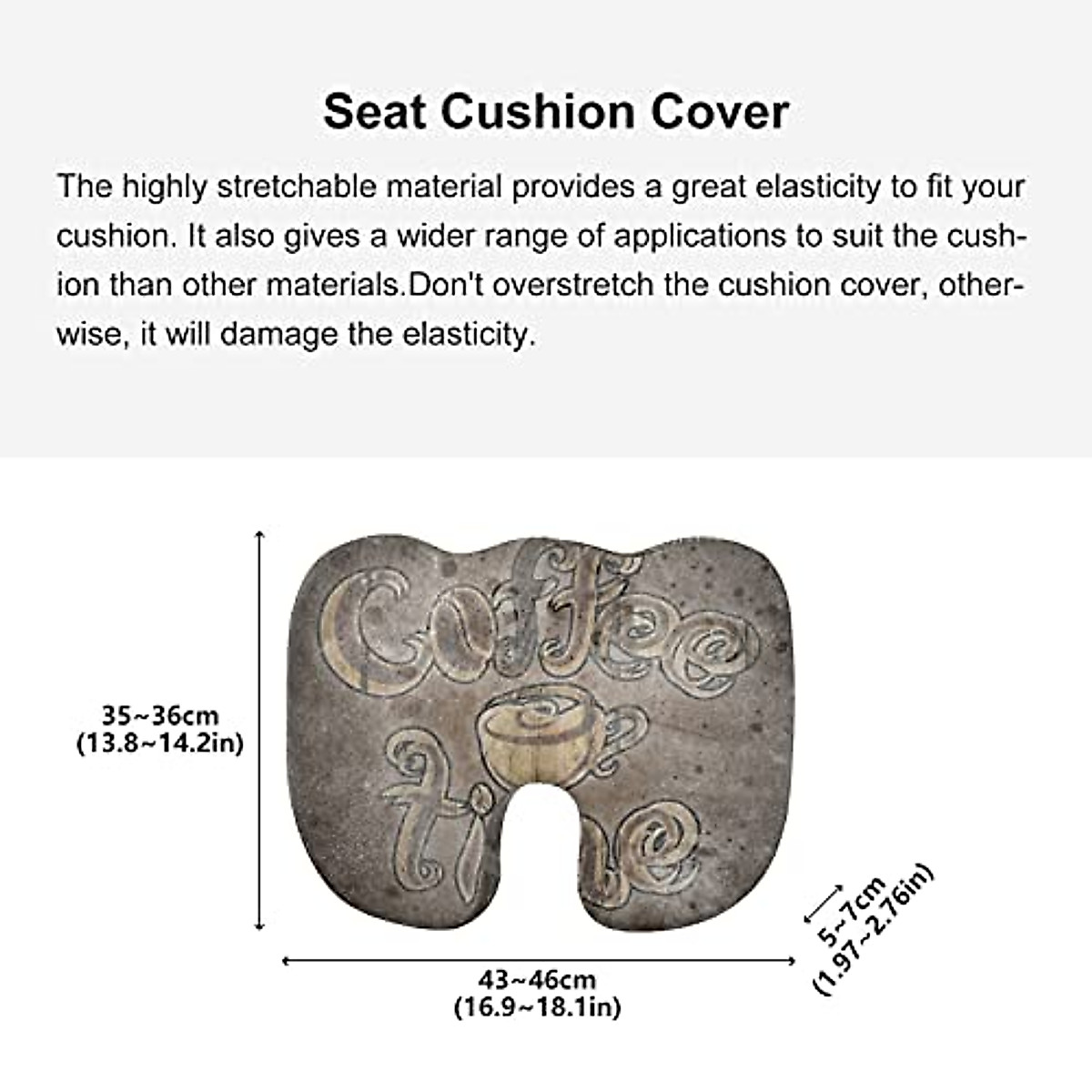 Retro Style Coffee Time Lettering on Vintage Background Memory Foam Seat Cushion Cover Stretch Removable Washable U Shaped Seat Cushion Cover for Home Office Car 17 x 14 x 2.2inch